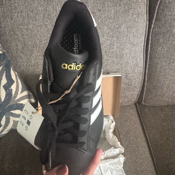 adidas | Shoes | Adidas Black Sneakers With White And Gold Accents ...